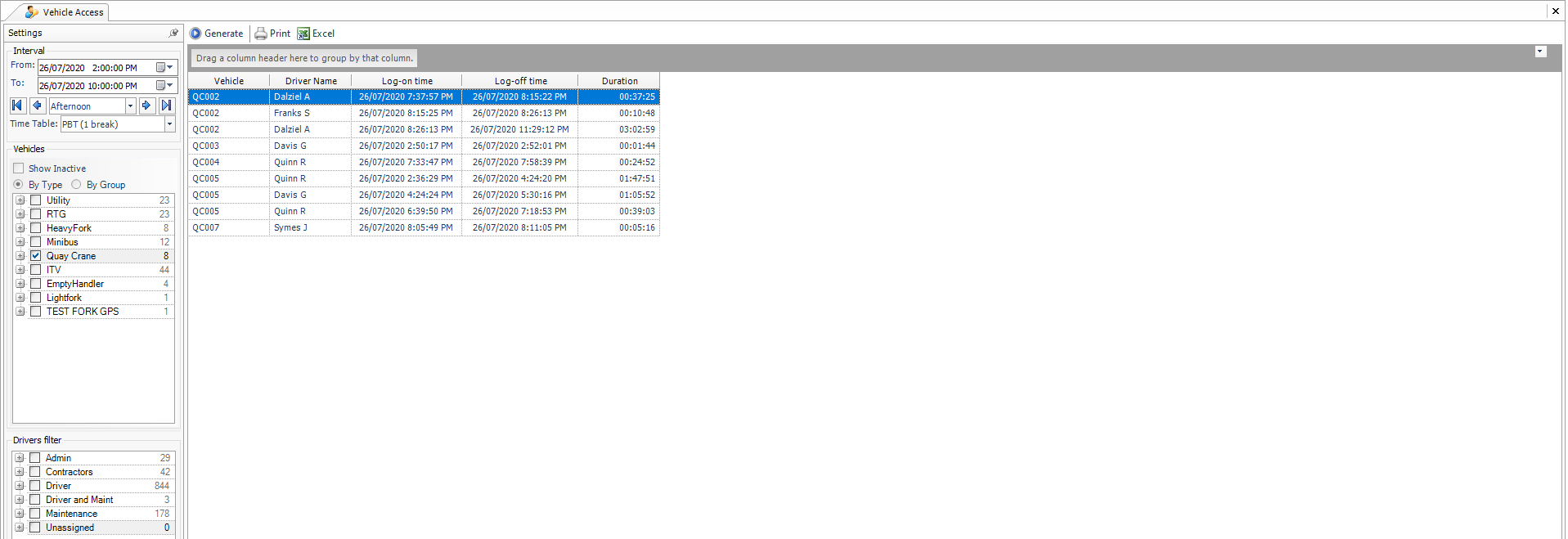 Operator Access - Terminal Tracker Module